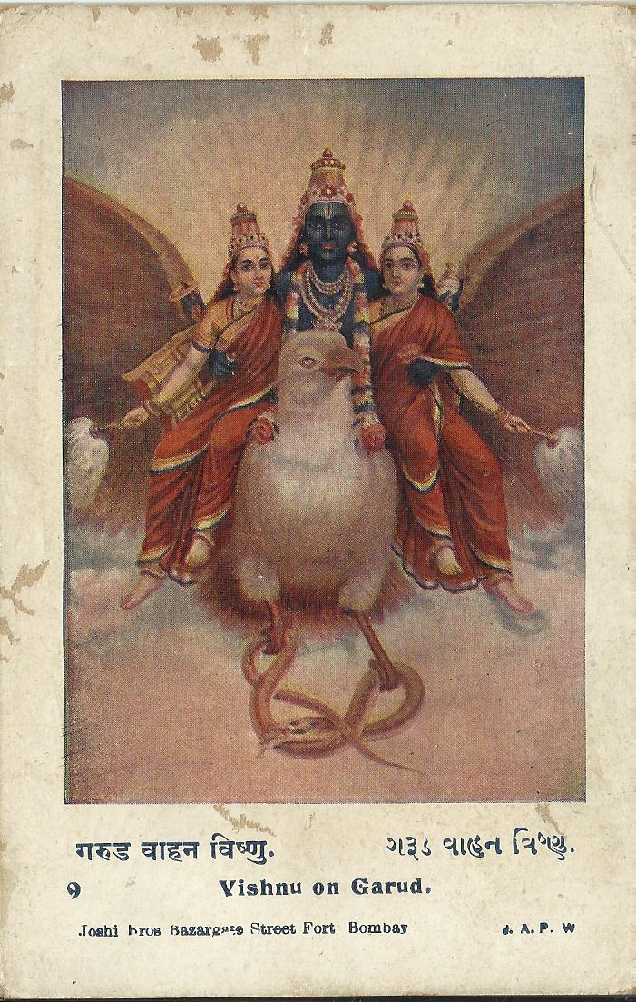 Heritage of India: Lord Vishnu on Garuda vintage postcard