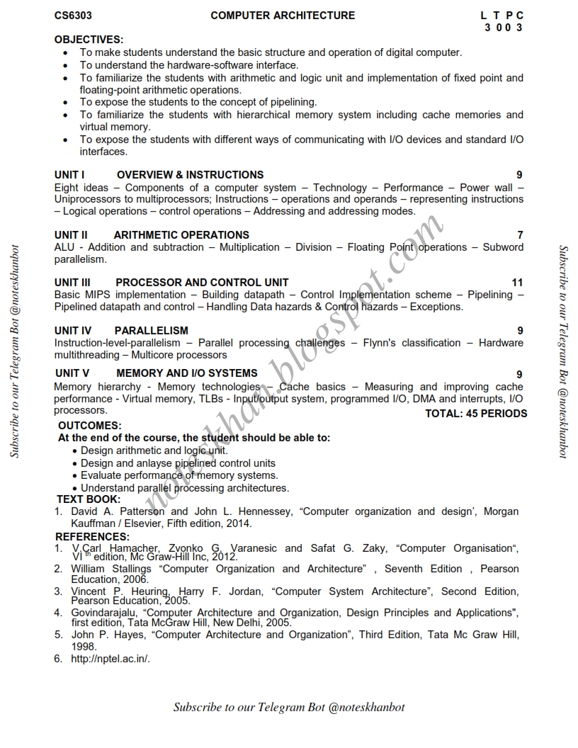 CS6303 Computer Architecture- Syllabus-Semester III-CSE-BE-Anna University-Regulation 2013 ...