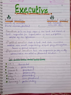 Handwritten Notes of Executive - Political Science - Class 11th ...