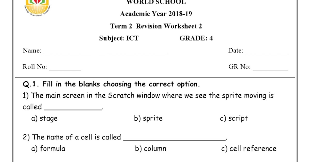 Birla World School Oman: ICT Revision worksheet for Grade 4