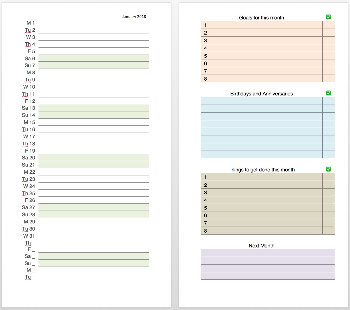 Philofaxy: Monthly Overview Diary Insert in A5 and Personal sizes
