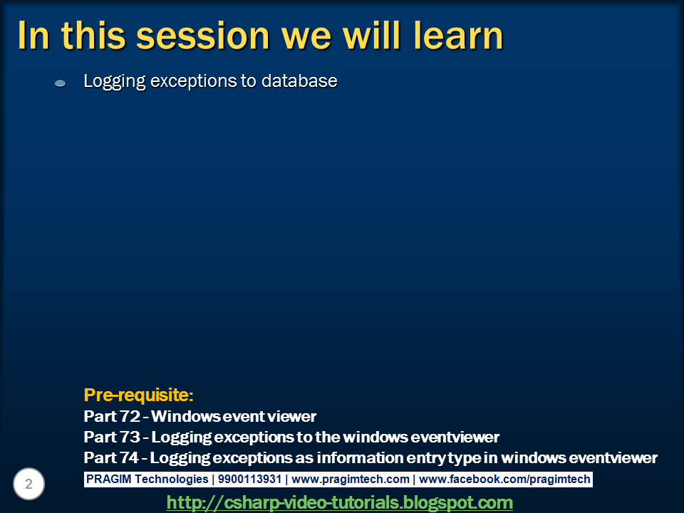 Sql Server Net And C Video Tutorial Part 75 Logging Exceptions To