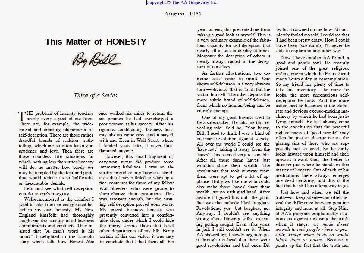 aacultwatch: This Matter of Honesty, August, 1961, Bill W