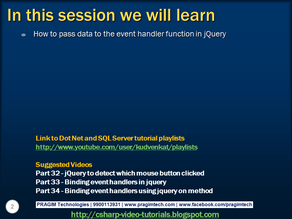 Sql Server Net And C Video Tutorial Passing Data To Event Handler In Jquery
