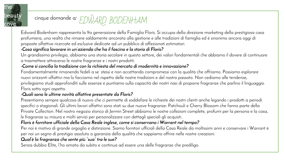 The Beauty Cove: IL PROFUMO: PATCHOULI di FLORIS LONDON