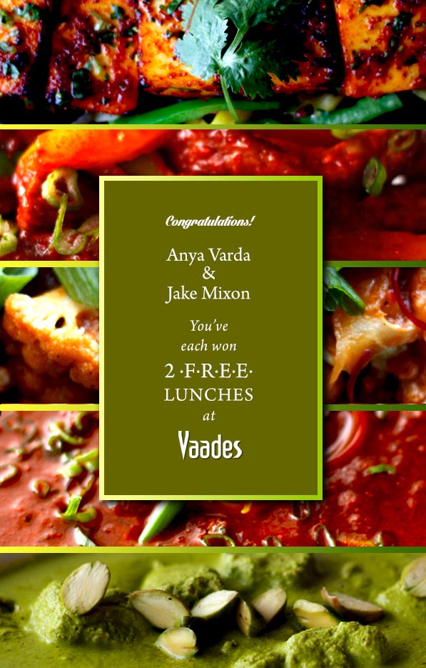 Vaades: Congratulations FREE LUNCH Contest Winners!