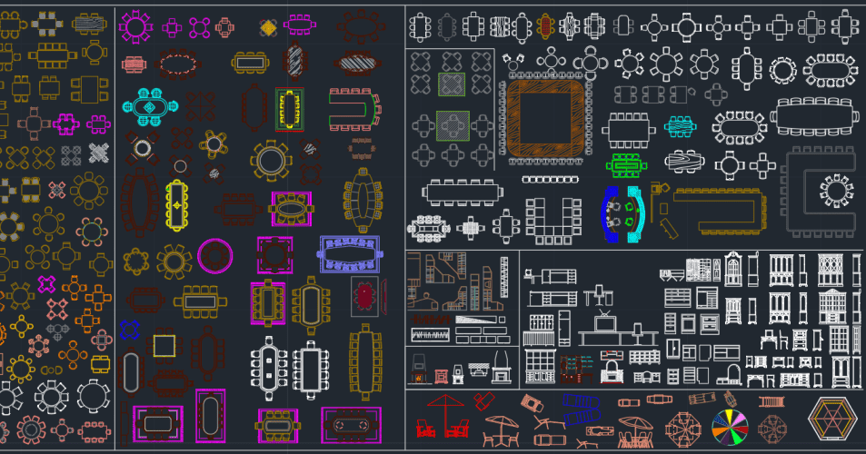 Auto CAD Free Block - Dining Room Furniture Sets Free | Aoo3D
