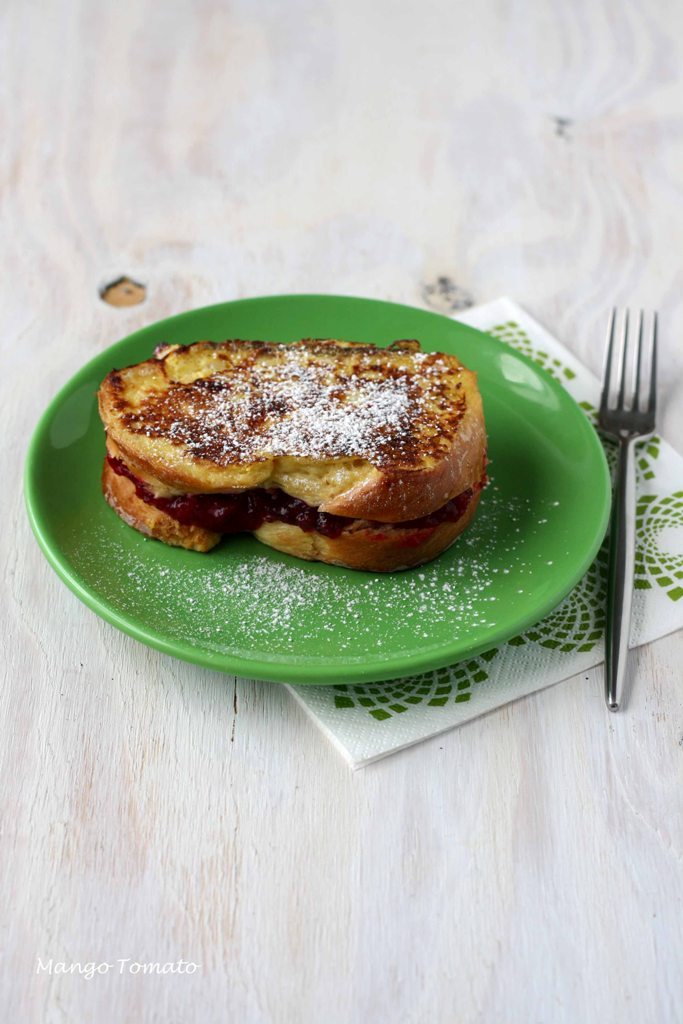 Mango & Tomato: Challah French Toast stuffed with Boozy Cranberries