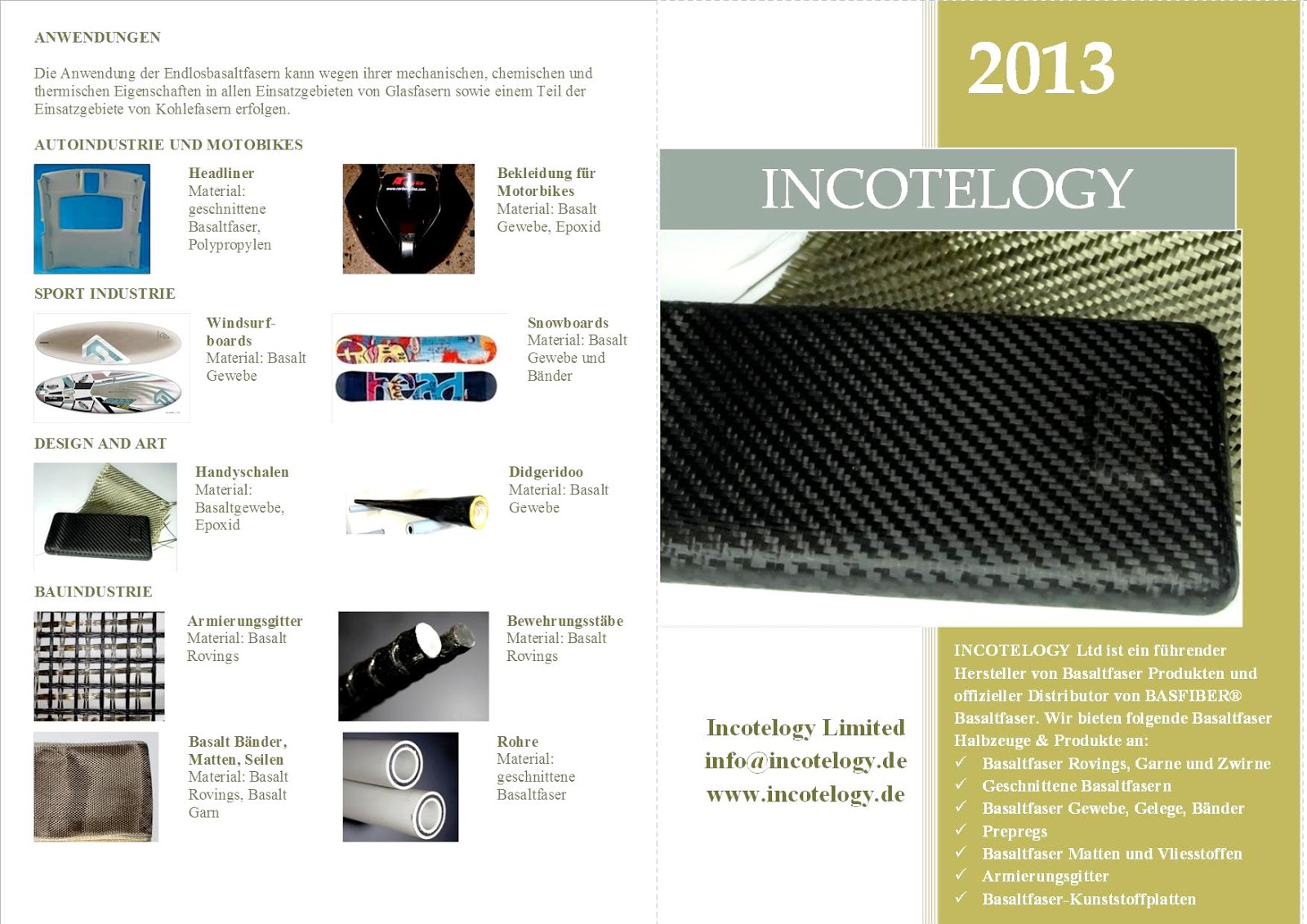 Basalt Fiber World: Incotelogy Ltd. - Basalt Fiber Products and Applications