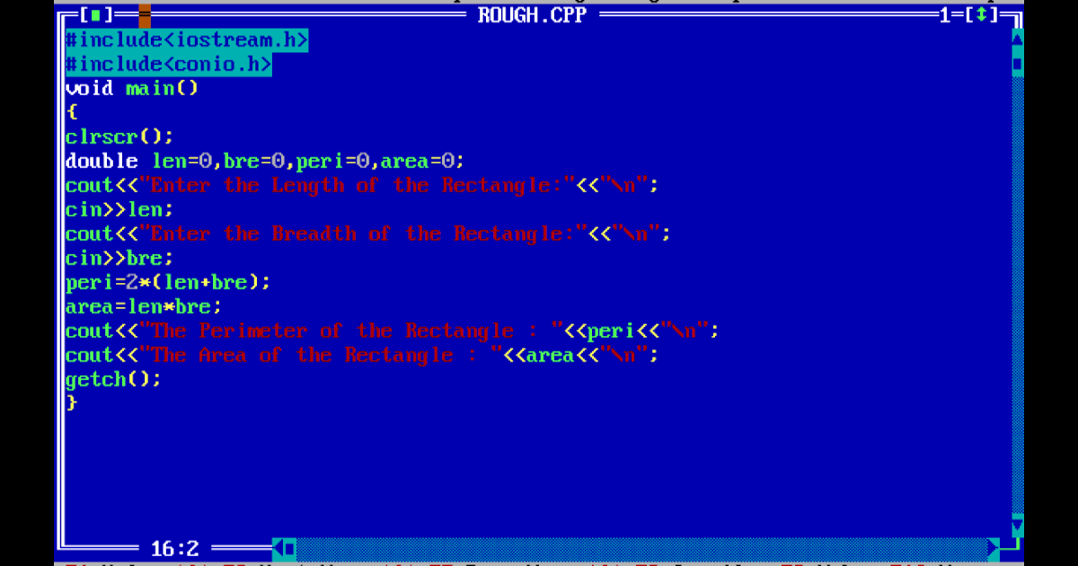 C Program How To Write A C Program Turbo C To Input The Length And The Breadth Of A