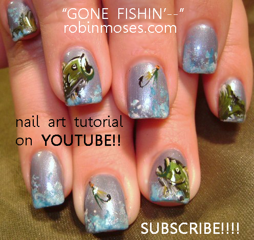 GONE FISHIN fishing nail art tutorial design, ZEBRA ANIMAL PRINT WITH ...
