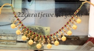 Simple Ruby Set with Gold Coins - Jewellery Designs