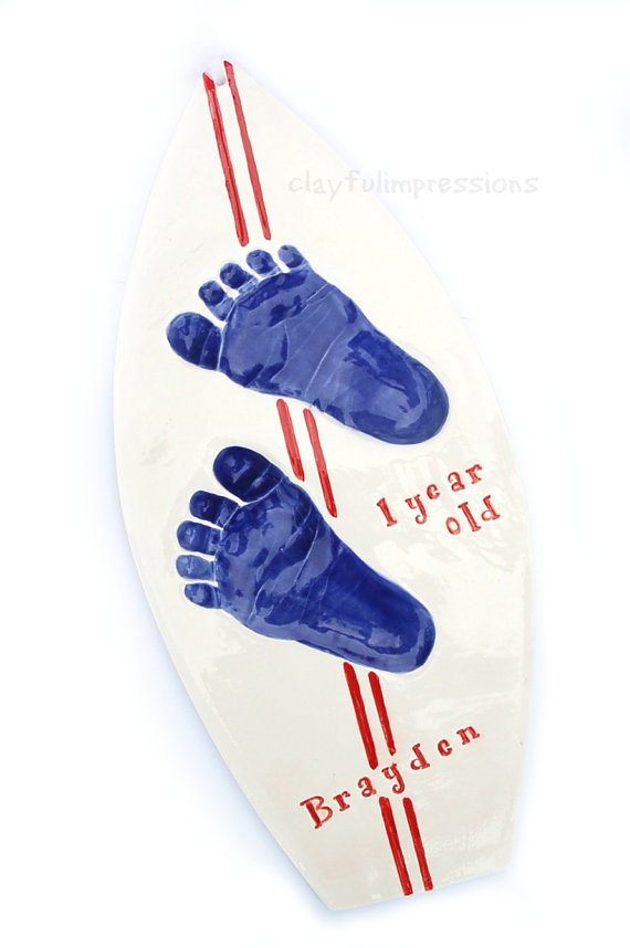 TheBabyHandprintCompany: Ceramic Surfboard Footprint Art for the Summer