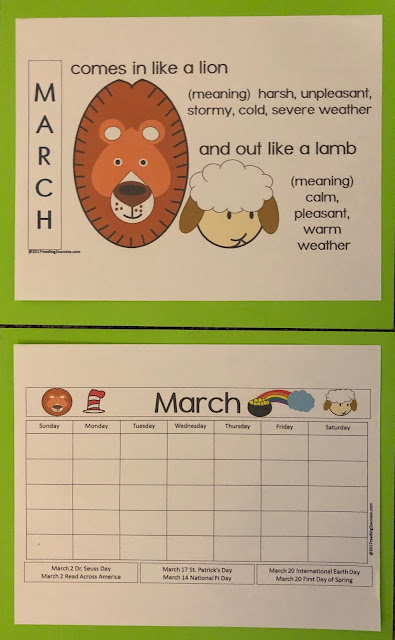 Reading2success: March - Introduction to Similies and a Calendar - In ...