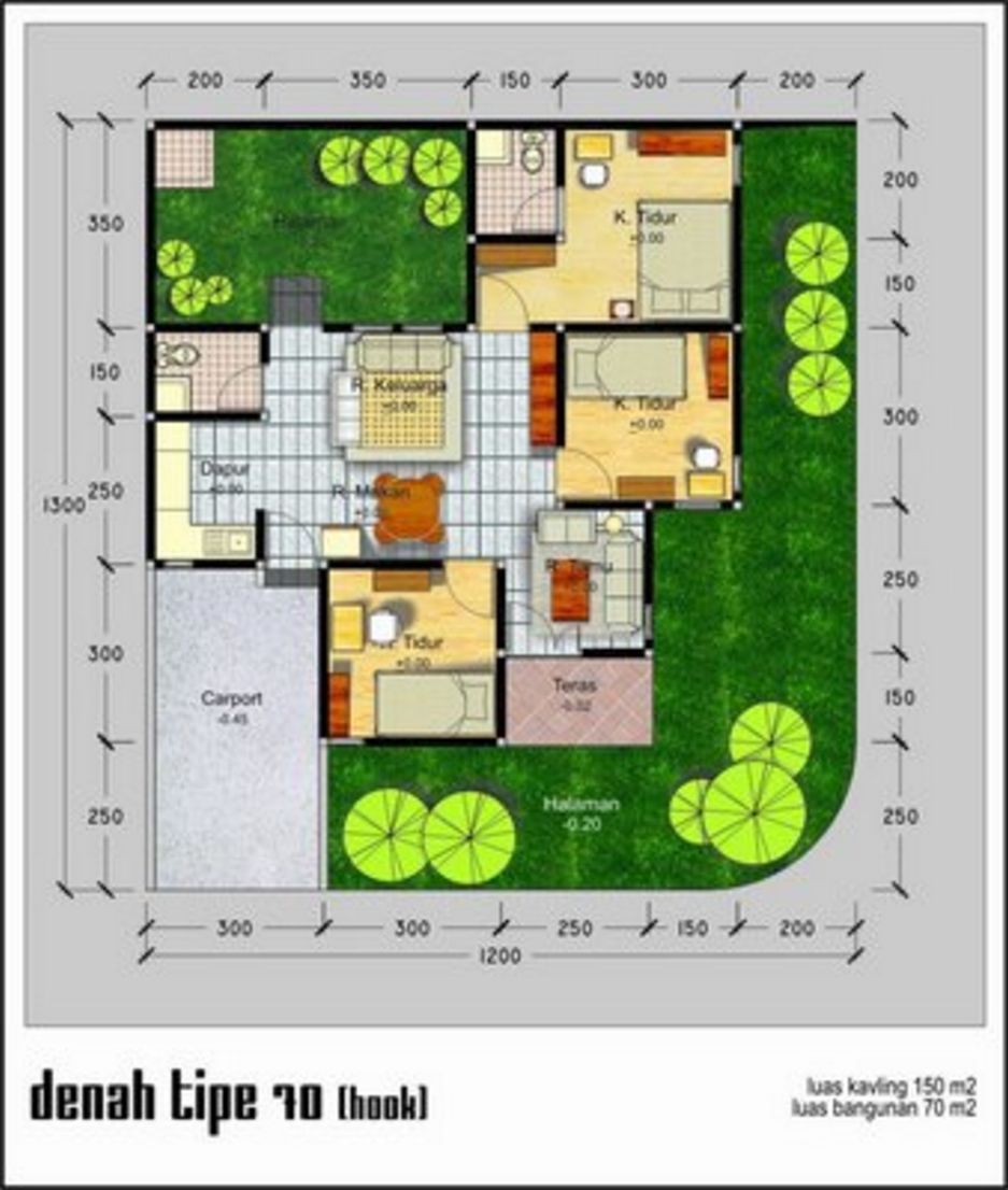 Layout Denah Rumah Minimalis Type 70 Yang Bagus