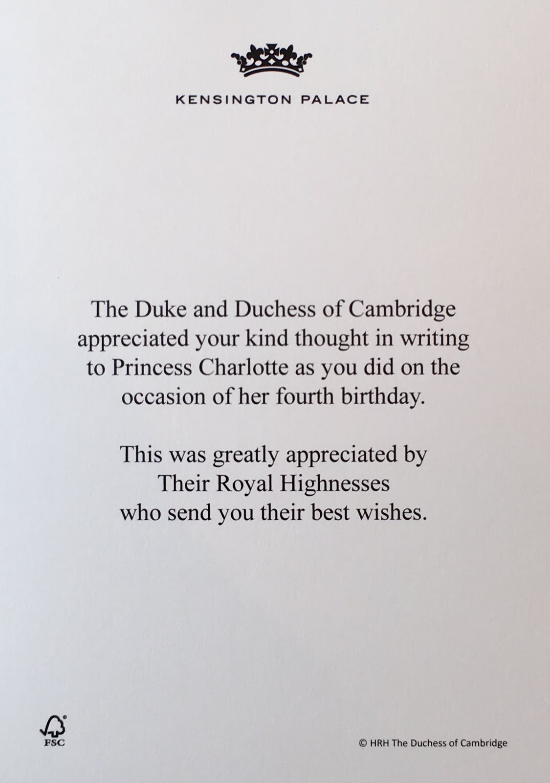 Gert's Royal Replies: Princess Charlotte of Cambridge - Birthday Reply ...