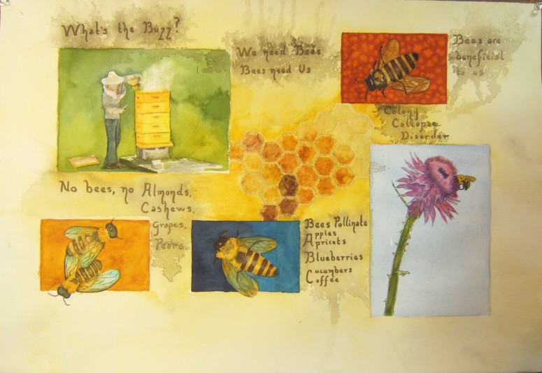 WATERCOLORS AND WORDS: BEE COLLAGE FINISHED