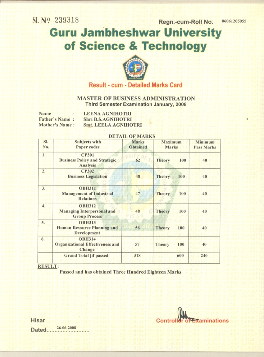 books, websites and films by leena mehendale: GJU Hissar certificates ...