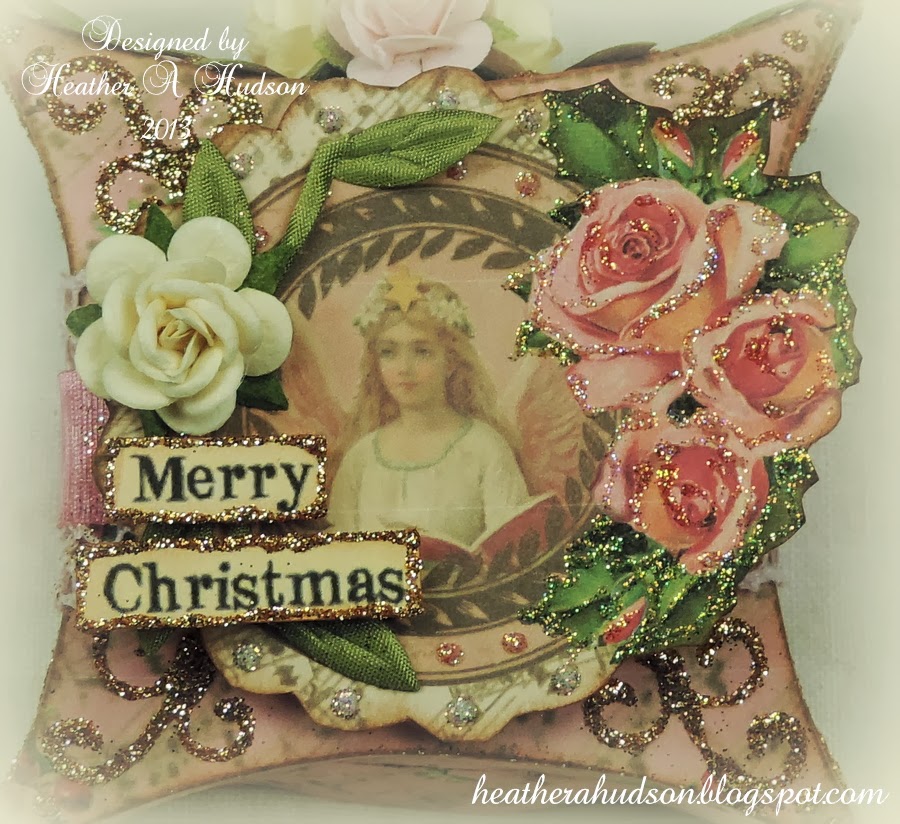 Heather A Hudson: Shabby Vintage Chic Christmas Roses Pillow Box Ornament