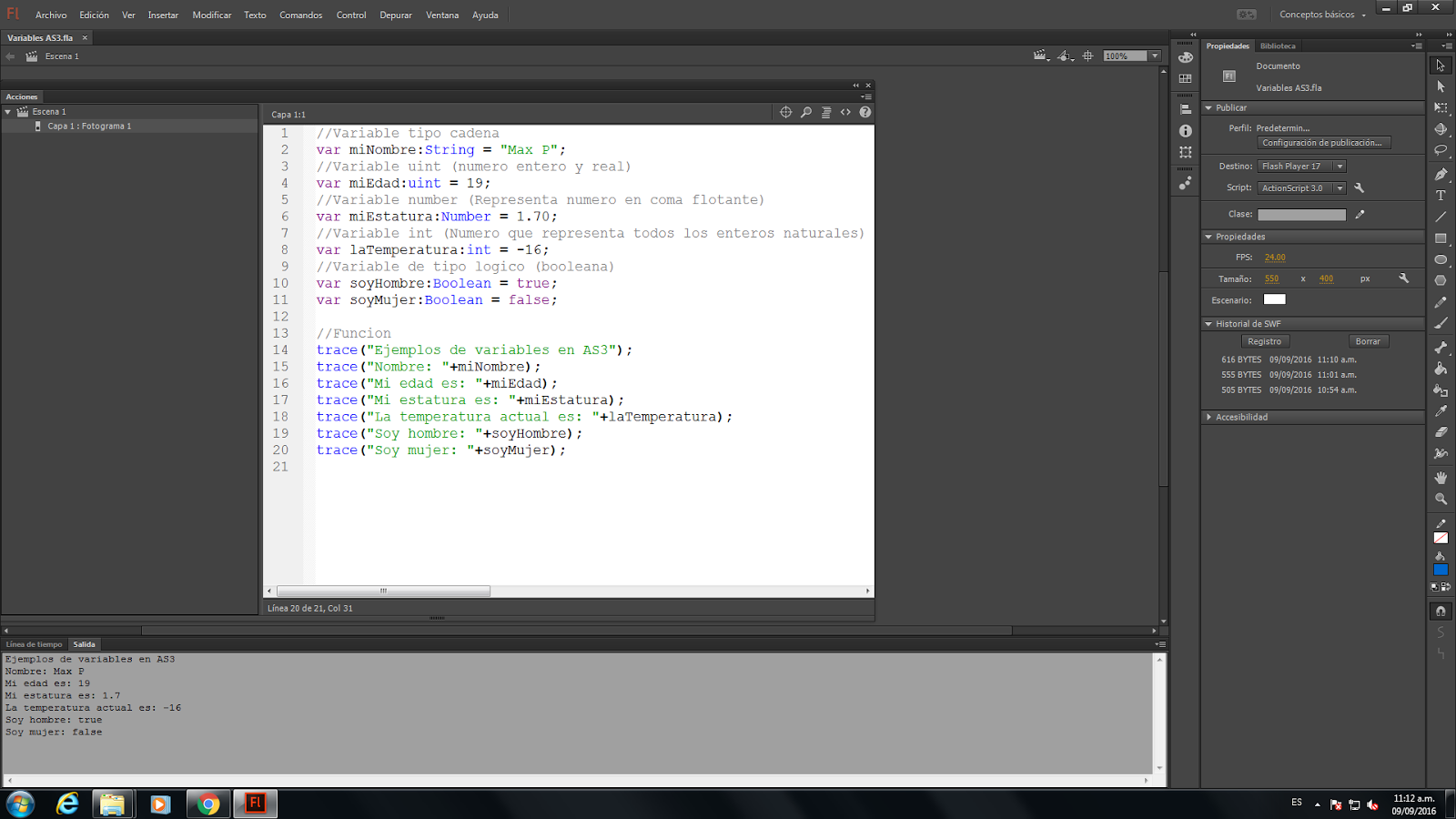 Ejercicio con AS3: Variables Ejercicio con AS3: Variables