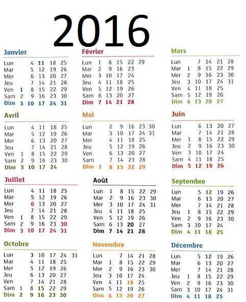 Calendrier 2016 complète à imprimer | 2016 Blank Calendar - calendar en ...