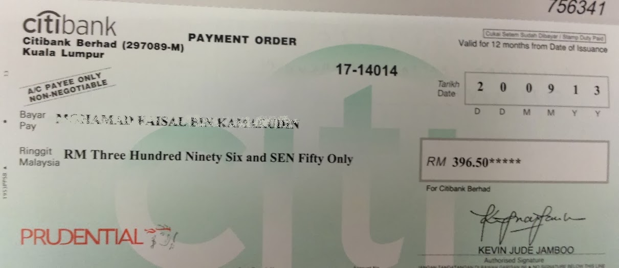 Durrah Ibnil Hajar - Prudential: Cheque claims from Prudential.