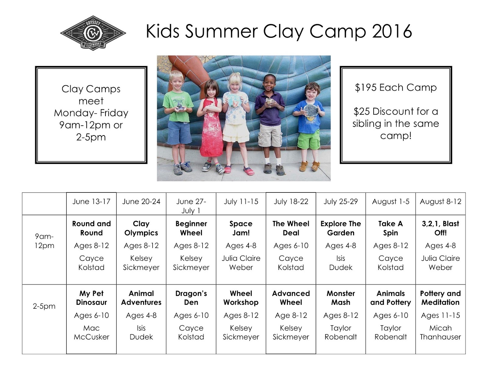 Kids Summer Clay Camp at Odyssey ClayWorks