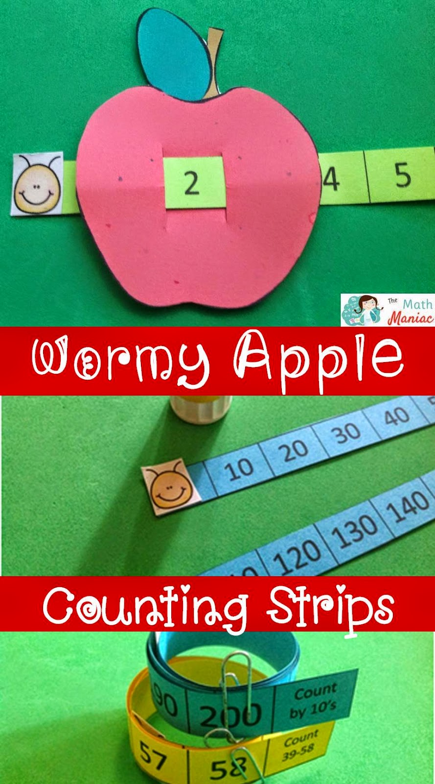 The Elementary Math Maniac: Wormy Apple Counting Strips
