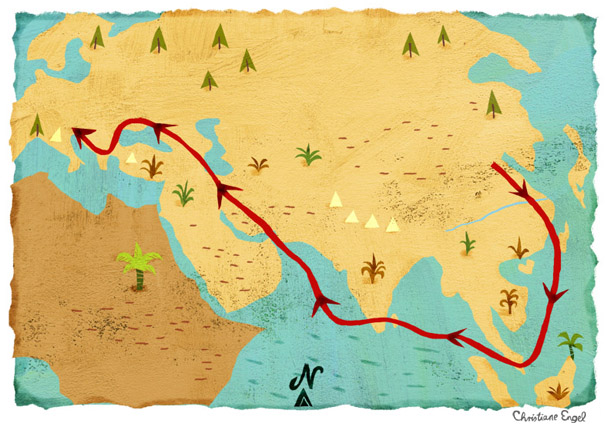 Christiane Engel - Scrapbook: Marco Polo's Journeys - Map Illustration
