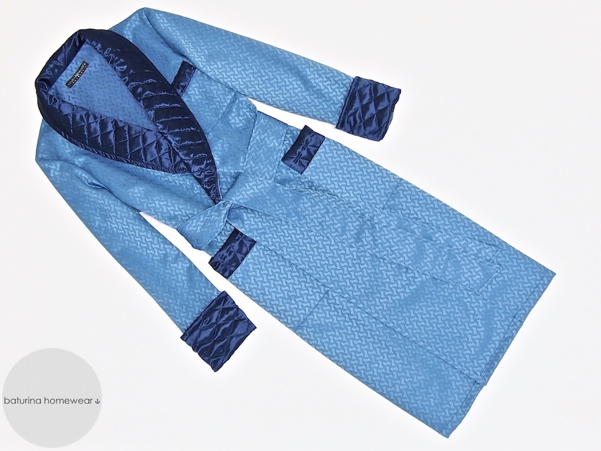 Men's Quilted Blue Silk Dressing Gown