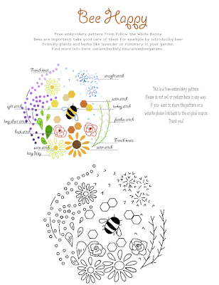 Follow the White Bunny: Bee Happy Free Embroidery Pattern