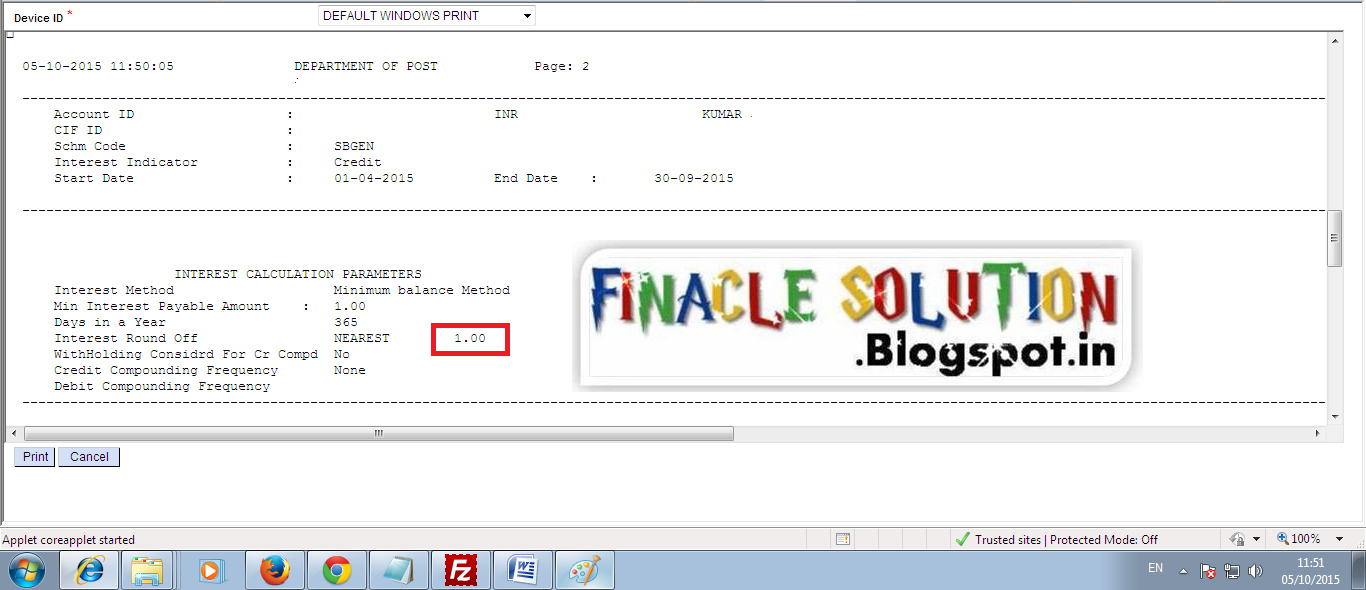 Trial closure for SB and PPF accounts in DOP Finacle