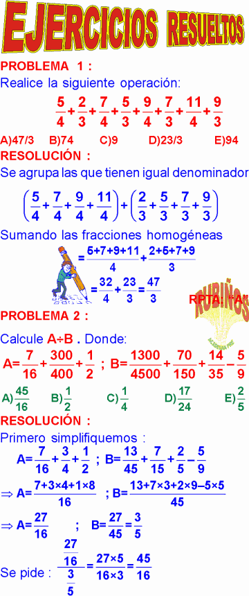 SUMA Y RESTA DE FRACCIONES HETEROGENEAS EJERCICIOS RESUELTOS DE MATEMATICAS DE PRIMARIA