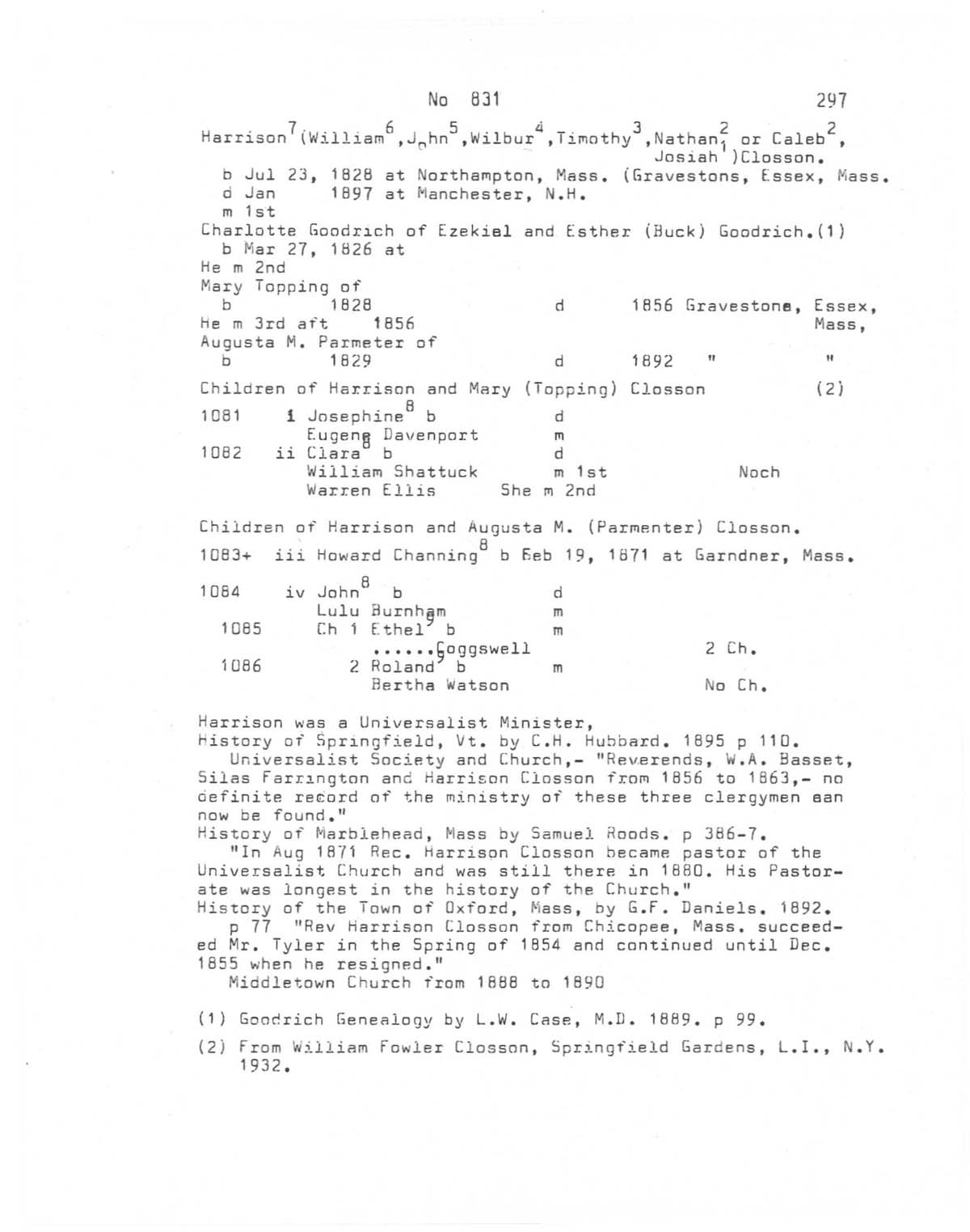 The Josiah Closson Family of New England by William G. Closson: Section ...
