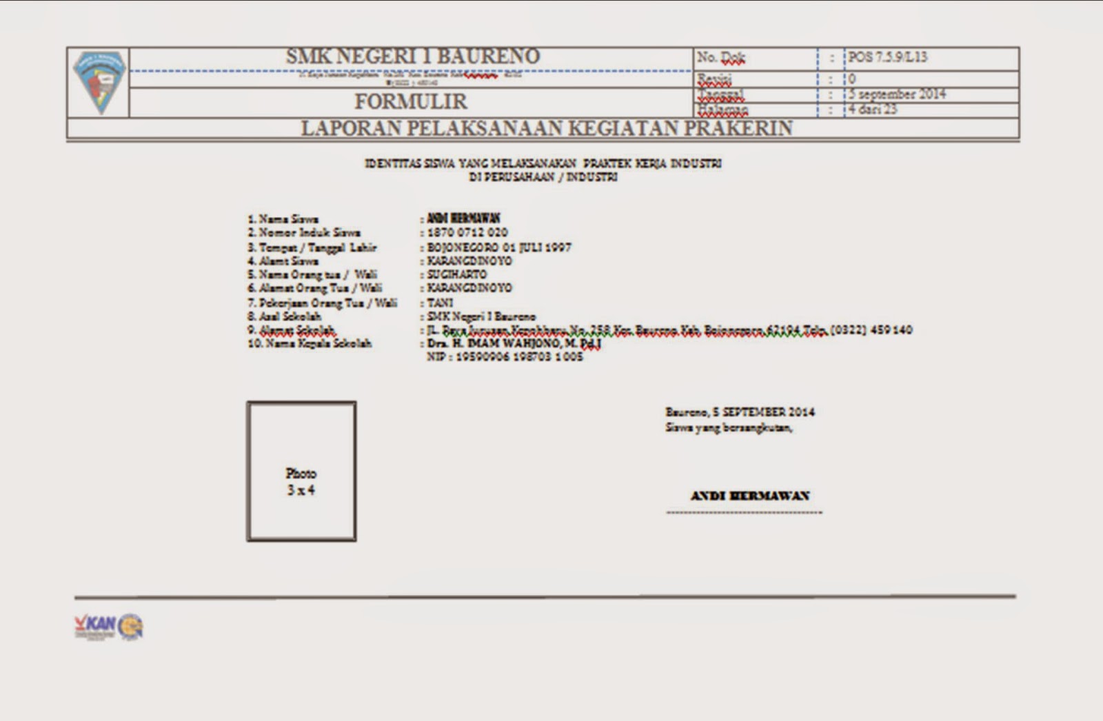 PUSAT BELAJAR: CONTOH LAPORAN PRAKERIN TKR