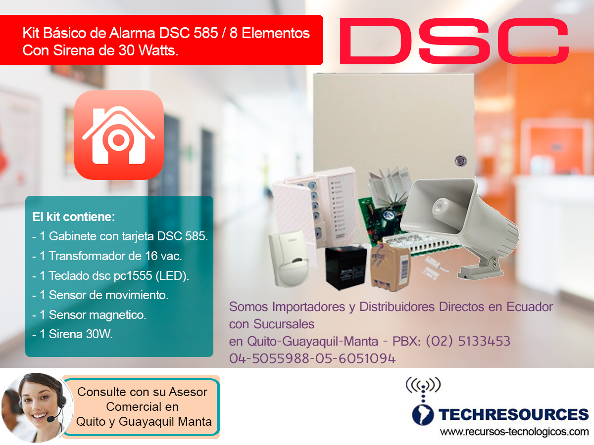 Techresources -Kit Básico de Alarma DSC 585 / 8 Elementos - Somos ...