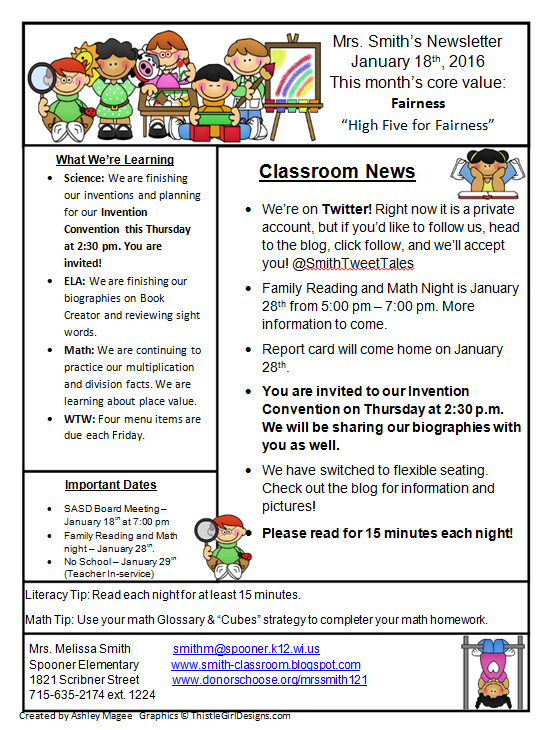 Mrs. Smith's classroom blog: This Week's Newsletter