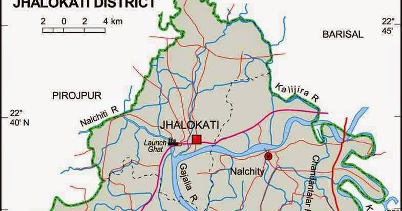 Jhalokati Zila Map, Barisal Division, Bangladesh