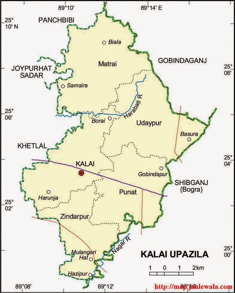 Kalai Upazila Map, Joypurhat District, Bangladesh