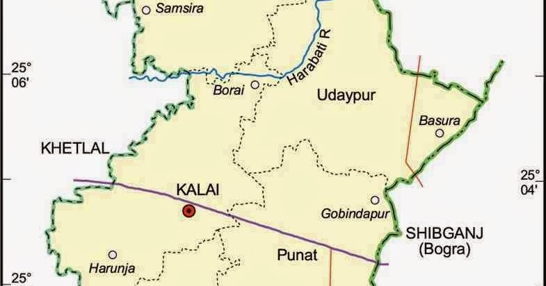 Kalai Upazila Map, Joypurhat District, Bangladesh