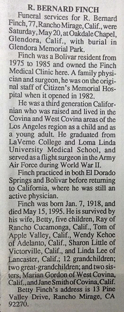 THE MANY FACES OF CAROLE TREGOFF PAPPA: Dr. R. Bernard Finch -- Obituary