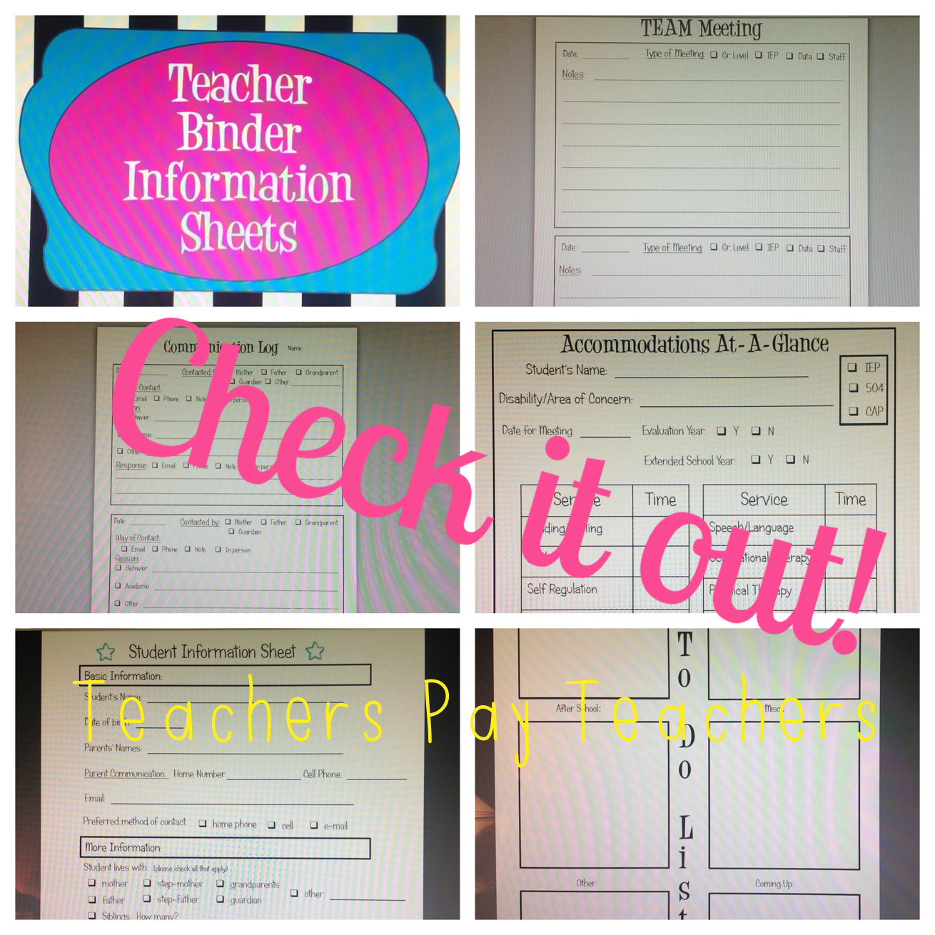 4th Grade Rock Stars: Monday Made It: Teacher Binder Information Sheets