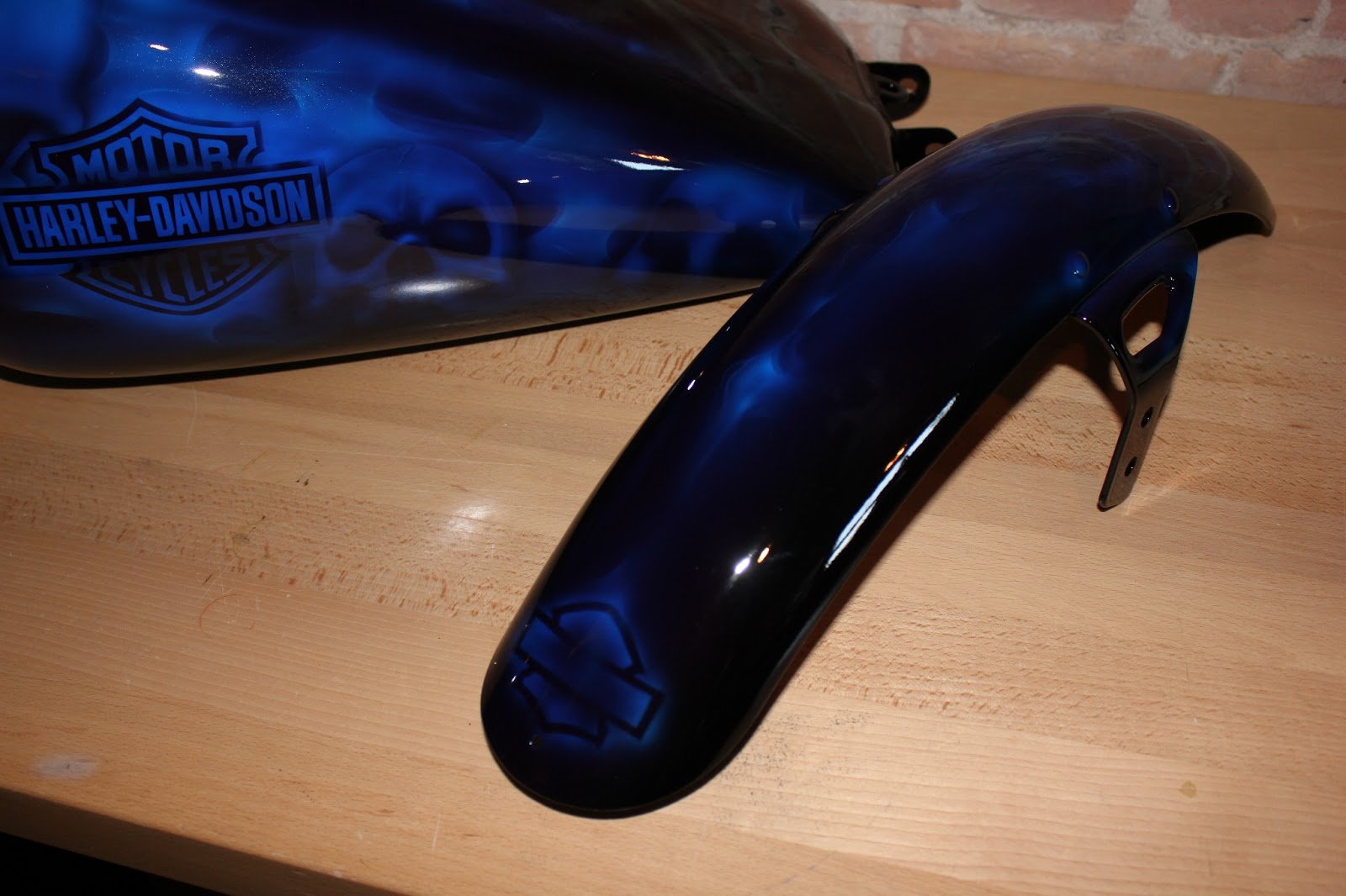 Online Motorcycle Paint Shop: Black base candy blue smoke and skulls ...