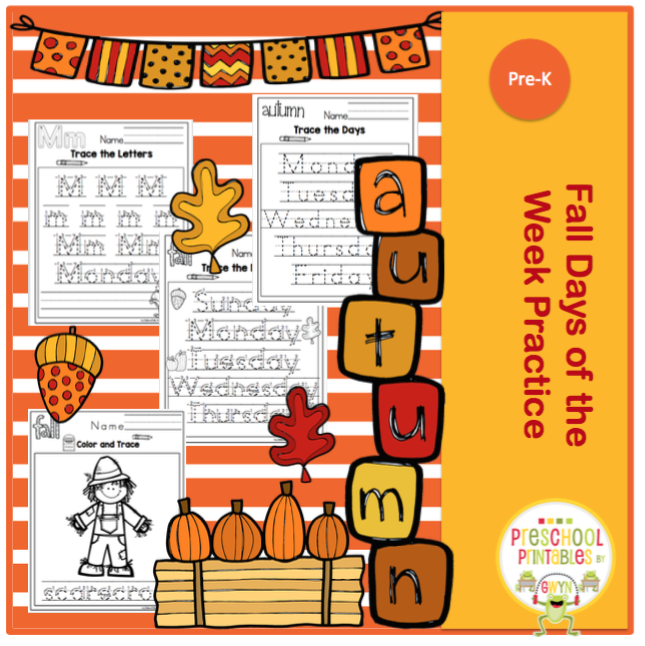 Fall Theme-Days of the Week Practice "No Prep" ~ Preschool Printables