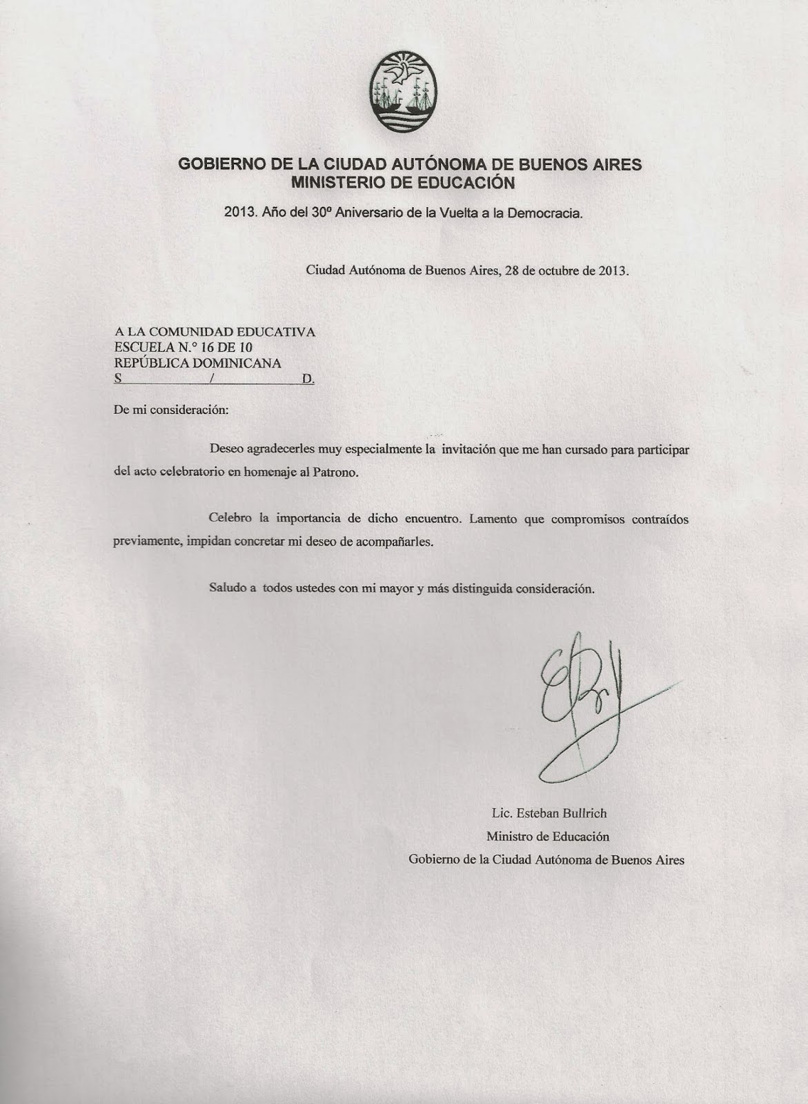 Escuela 16 D.E.10 "República Dominicana" Gob. C.A.B.A.: Patrono ...
