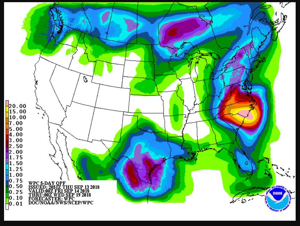 Rainfall forecasts and rainfall totals from Hurricane Florence