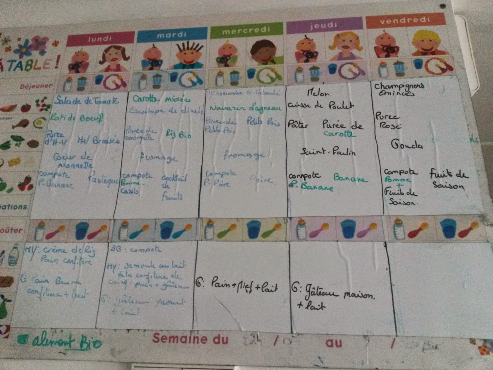 VIE(S) DE CRECHE : MENUS DE LA SEMAINE DU 1er SEPTEMBRE