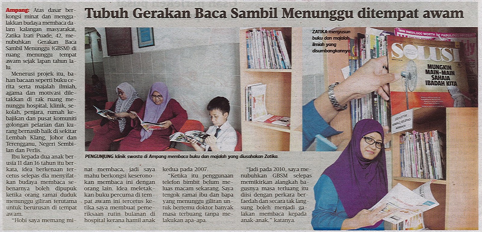 Tubuh 'Gerakan Baca Sambil Menunggu' di tempat awam - Keratan akhbar ...