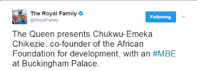 Photo: Queen Elizabeth presents MBE to Chukwu-Emeka Chikezie at ...