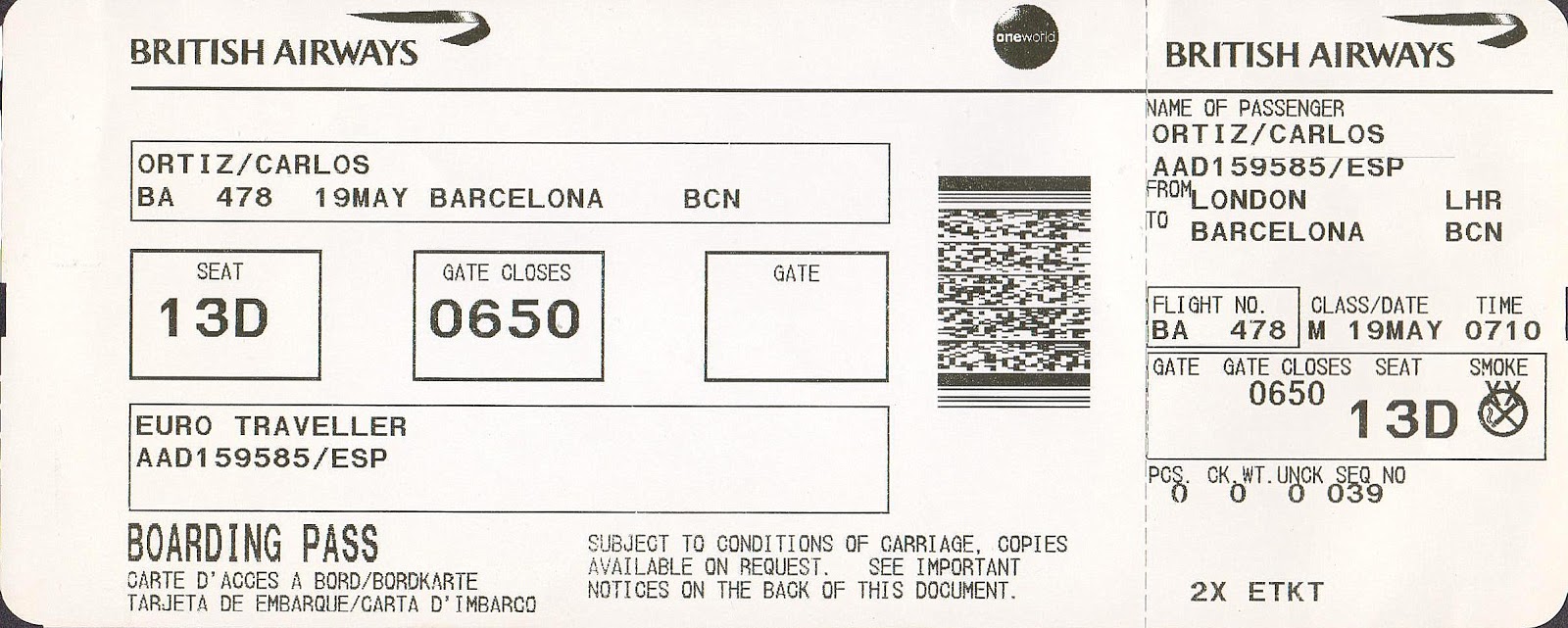 The Traveler s Drawer BRITISH AIRWAYS Boarding Pass For The Flight BA the-traveler-s-drawer-british-airways-boarding-pass-for-the-flight-ba